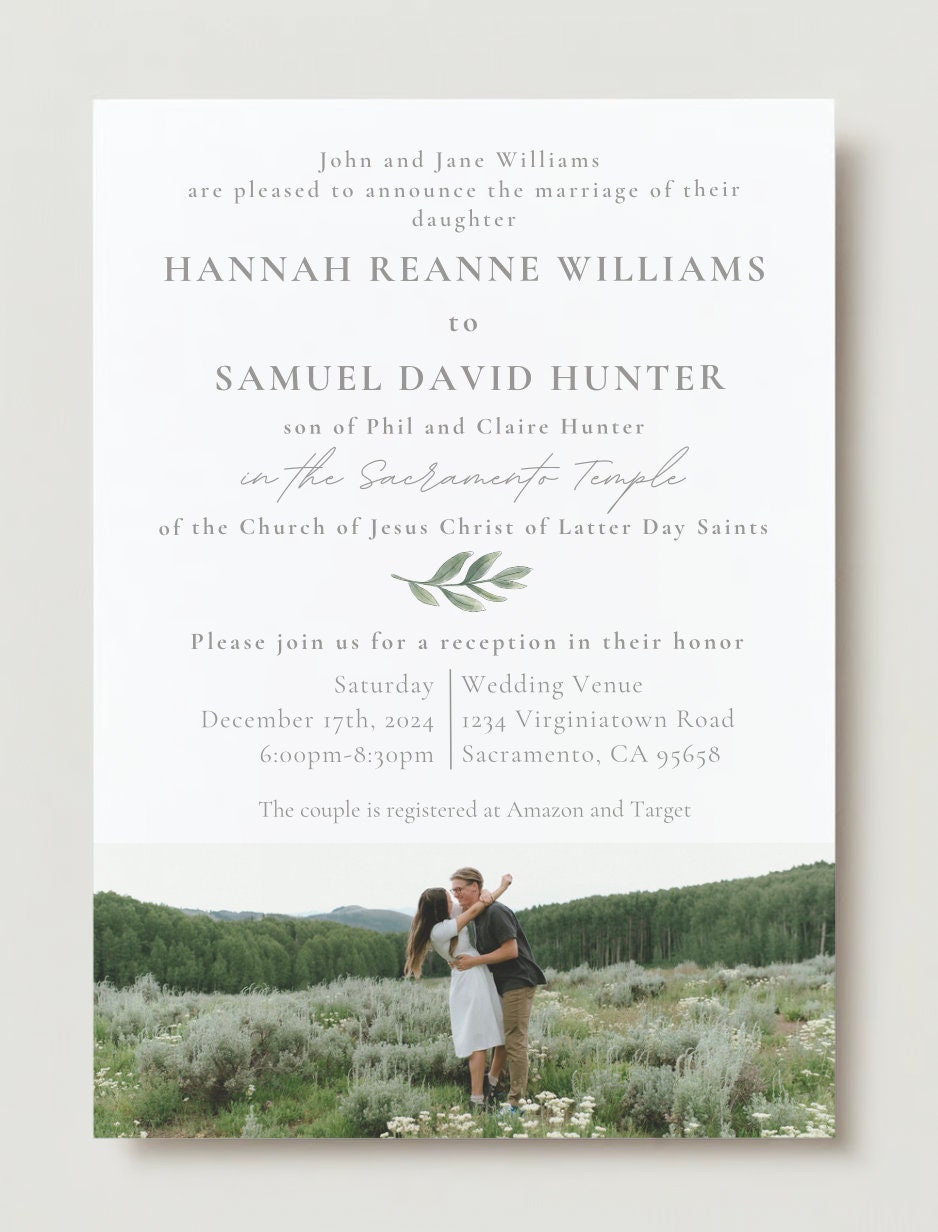 Wedding Invitation, LDS Wedding, LDS Sealing, Invitation Template - Etsy