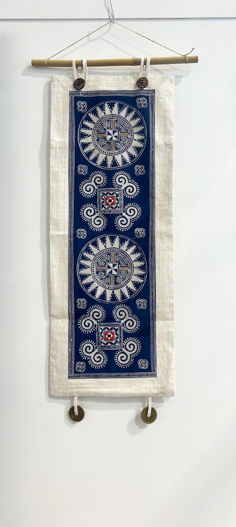 Hmong Hill Tribe Indigo Batik Tapestry – Long Boho Wall Hanging With ...
