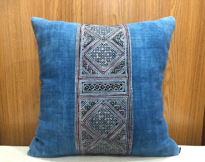 Indigo-dyed Blue Handwoven Hemp Pillowcase With Vintage Hmong Hand ...