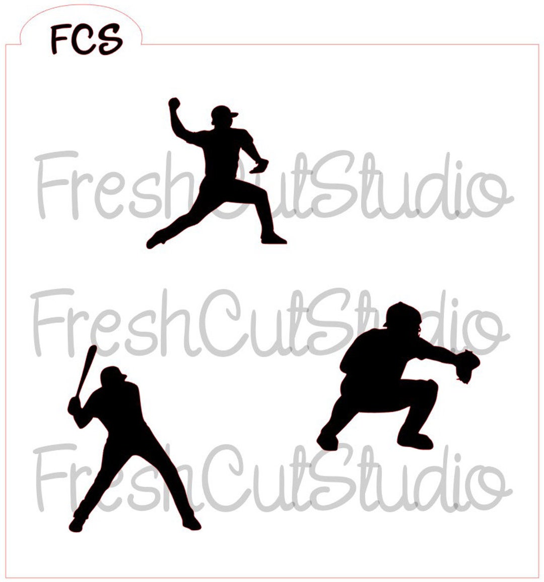 Baseball Player Silhouette Stencils- Cookie Stencil - Etsy