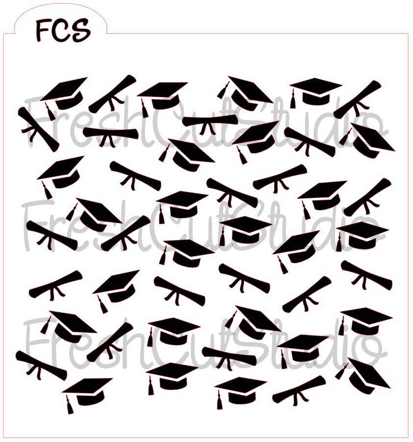 Grad Caps and Diploma Background Stencil Cookie Stencil - Etsy