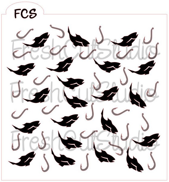 Fish and Hook 2 Part Background Stencil Cookie Stencil | Etsy