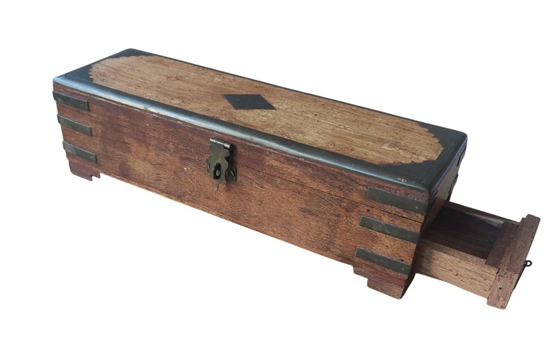 Vintage Artists Pencil Storage Box With Secret Drawer Mahogany & Brass ...