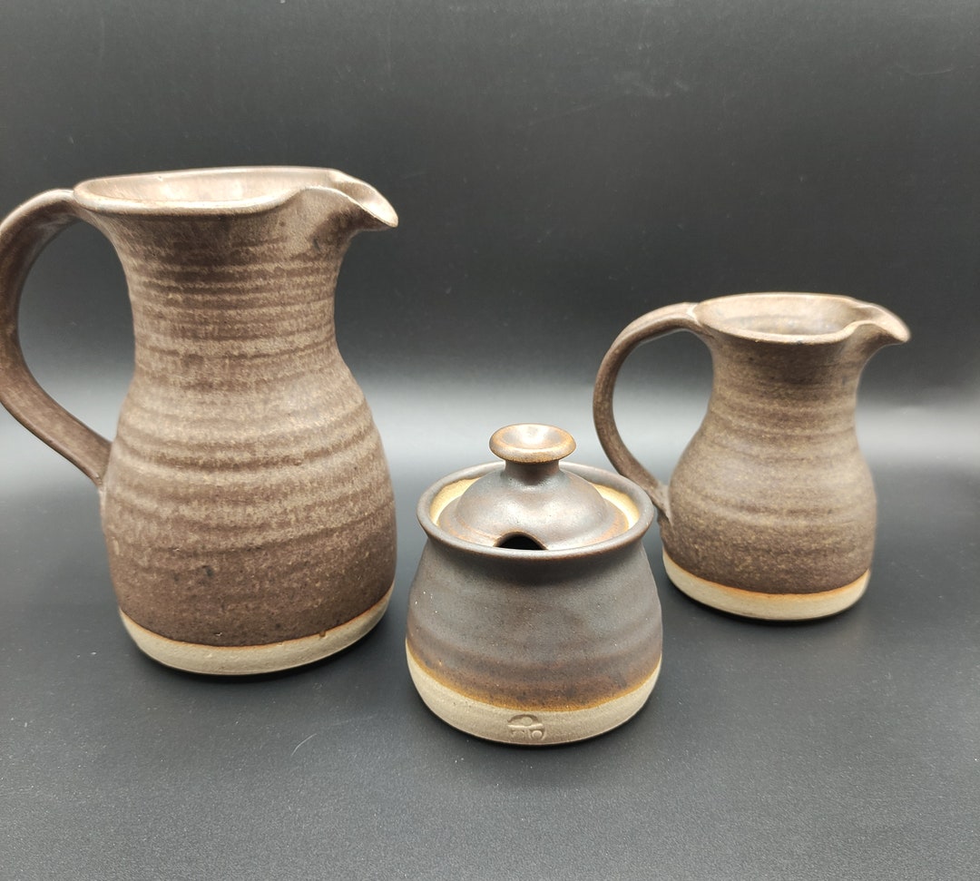 Studio Pottery Stamped Pottery Handmade Pottery 2 X Jugs + Lidded ...