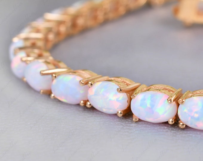 Handmade Opal Tennis Bracelet, Oval Cut Ethiopian Opal Tennis Line ...