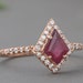 Minimalist Kite Shaped Ruby Engagement Ring, 14K Solid Gold Ruby Halo ...