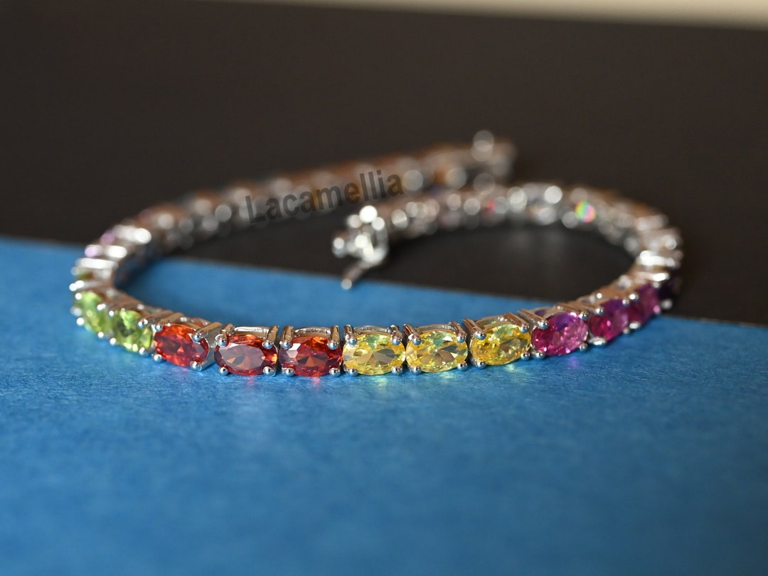 Unique Multi Color Gemstone Bracelet, Umbre Gemstone Tennis Bracelet ...