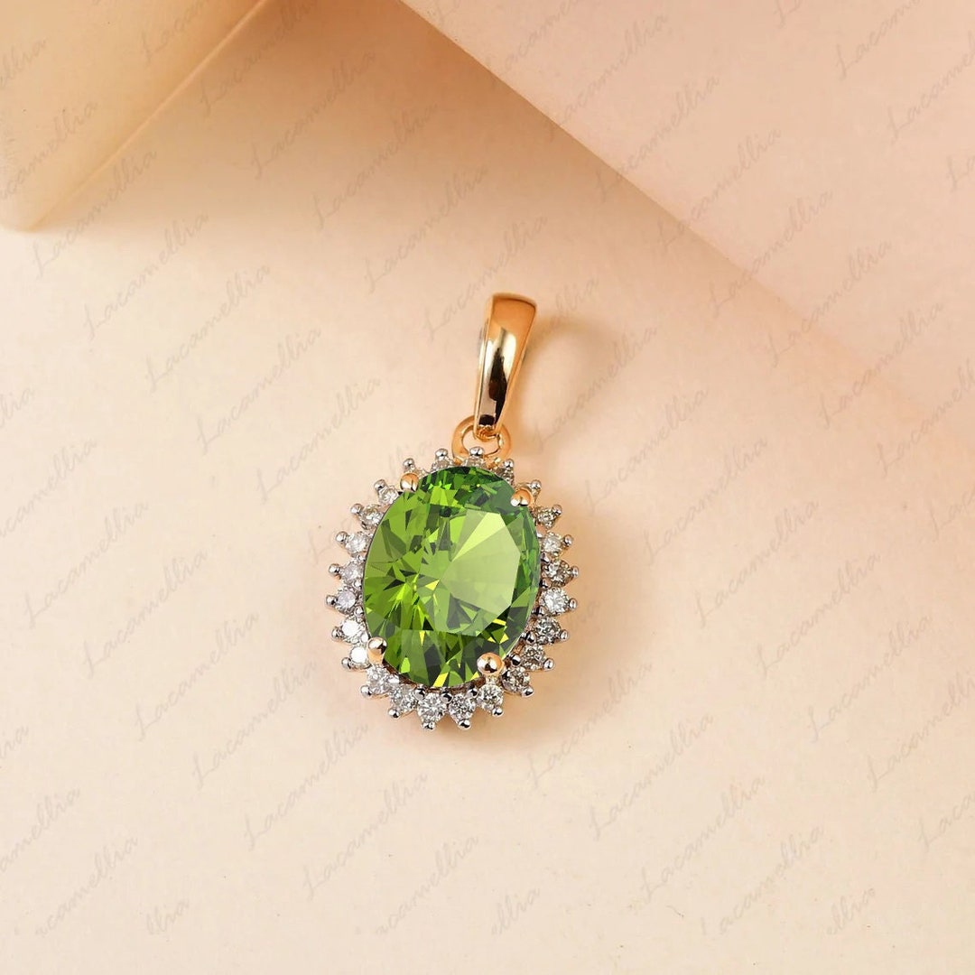 Unique Peridot Pendant Necklace, Handmade Oval Cut Peridot Necklace ...