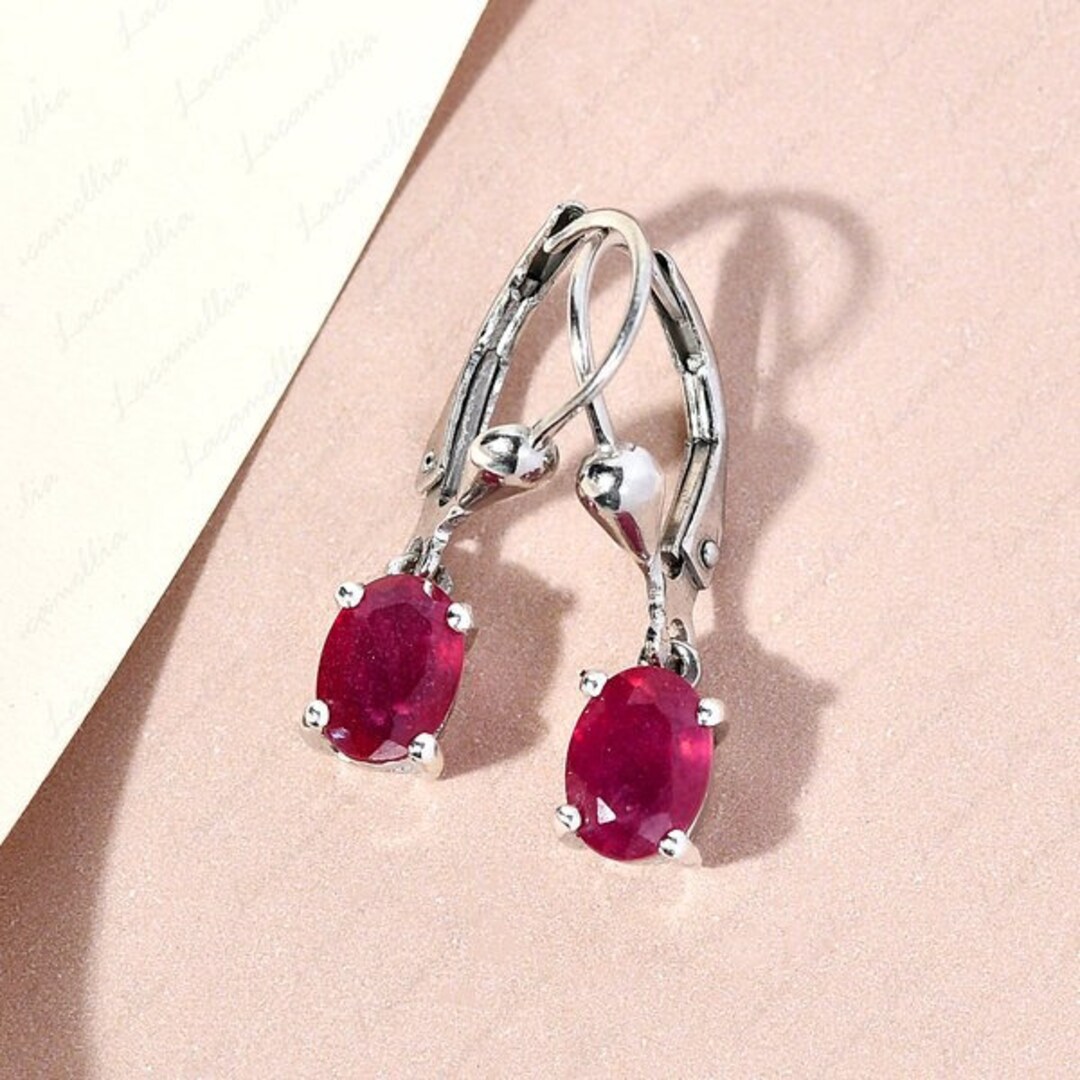 Ruby Dangle Drop Earring, Oval Cut Red Ruby Lever Back Earring Gift for ...