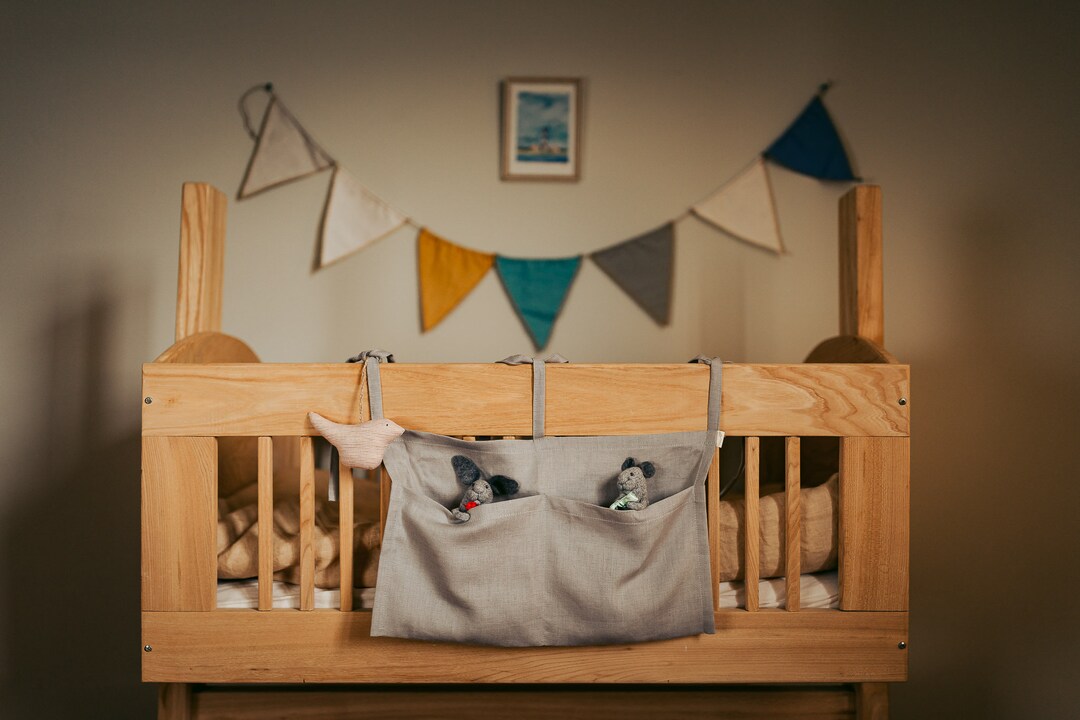 Crib Pocket Organizer, Flax Crib Pockets, Cot Organizer, Pocket ...