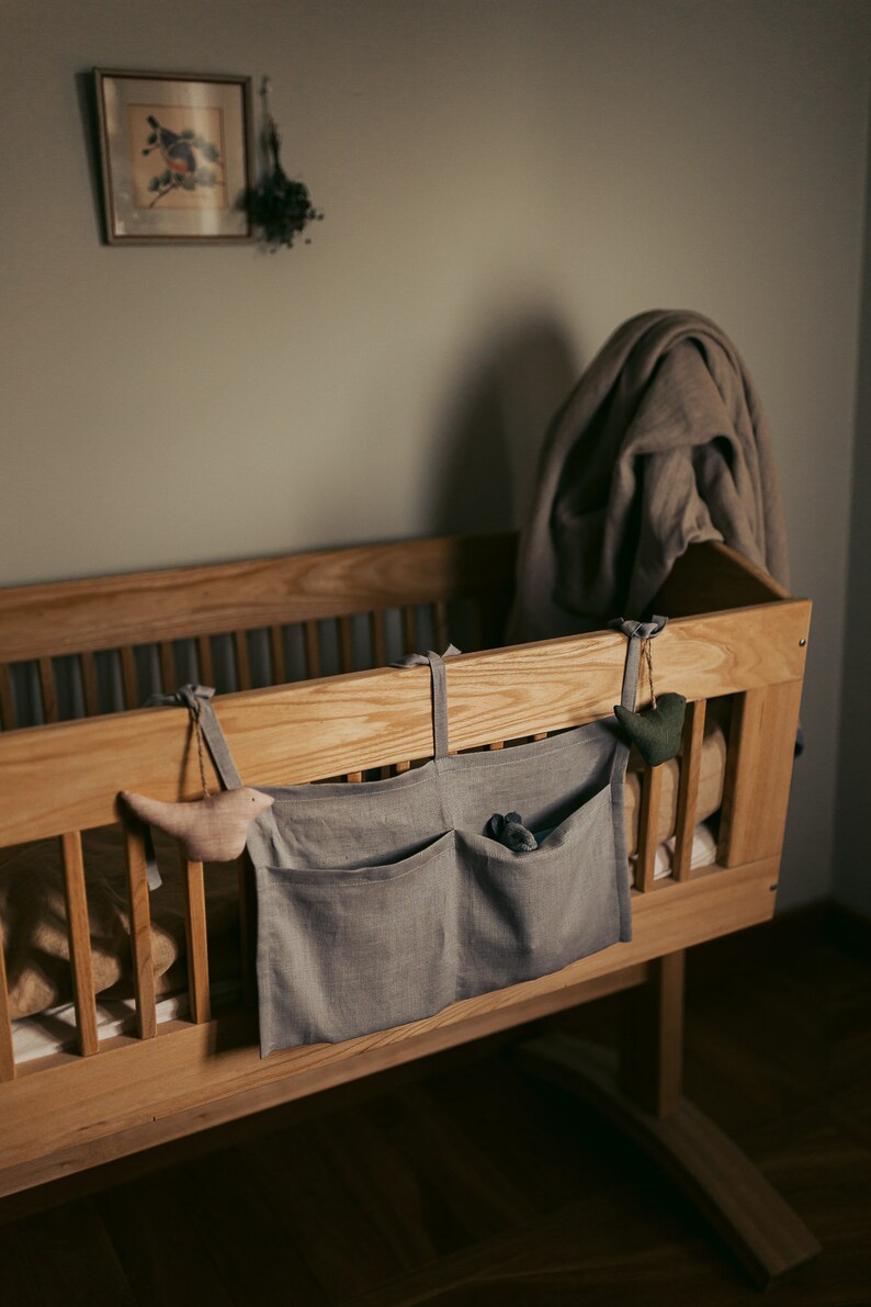 Crib Pocket Organizer, Flax Crib Pockets, Cot Organizer, Pocket ...