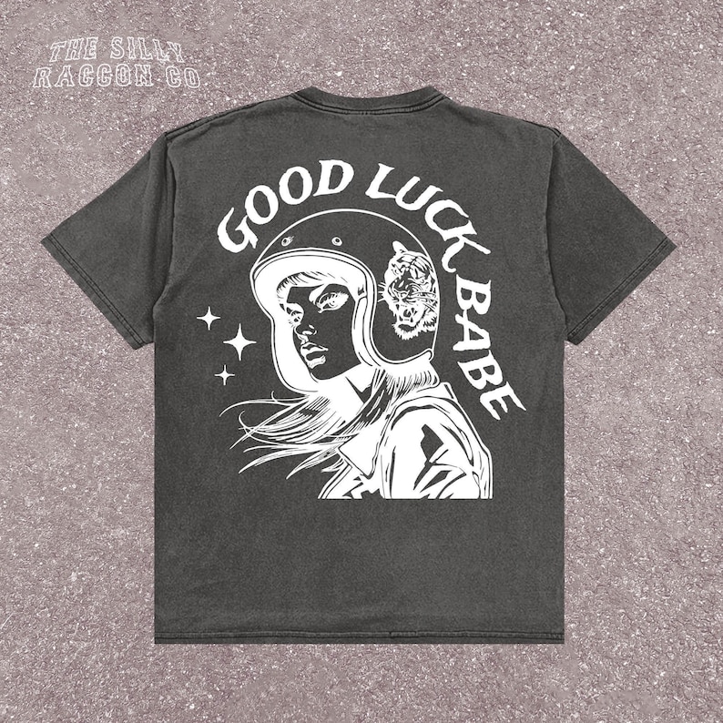 Good Luck Babe Retro Biker Girl T-shirt - Vintage Motorcycle Rider ...