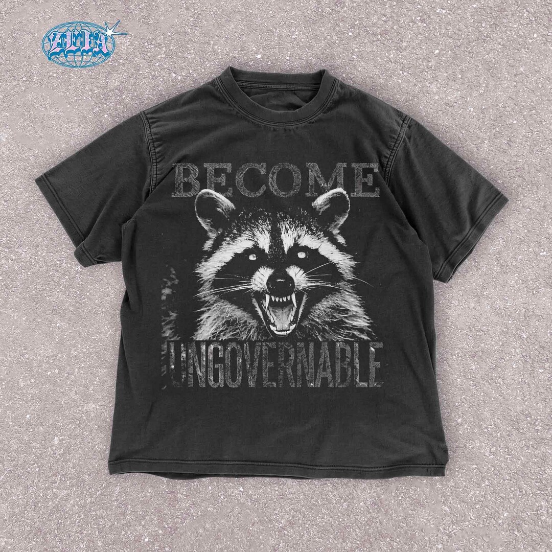 Vintage Angry Raccoon Become Ungovernable Grunge Graphic T-shirt Trash ...