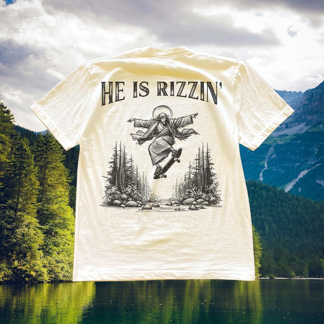 He is Rizzin Shirt, Funny Jesus Skateboarding Tee, Vintage Christian ...