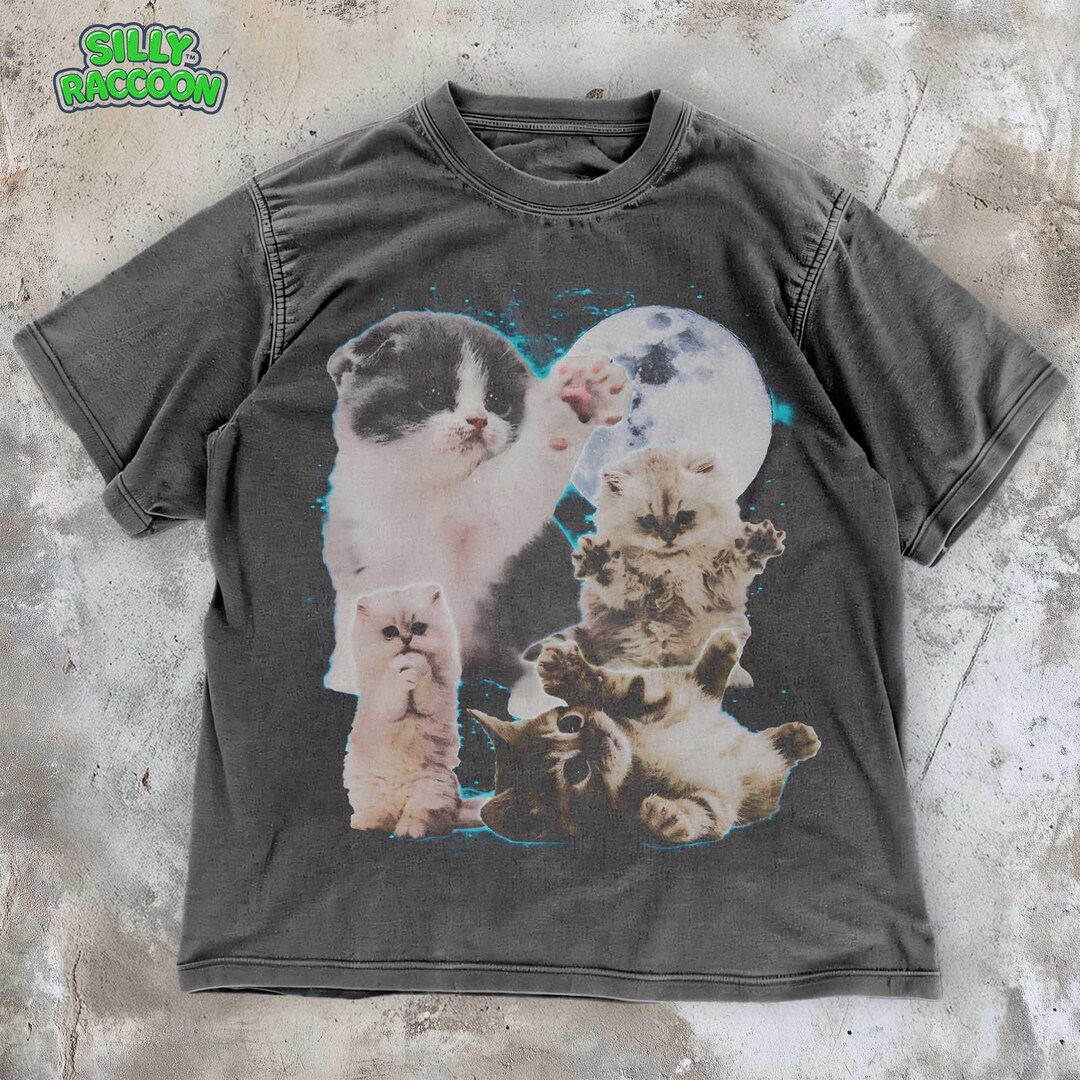 Retro Funny Cat Shirt | Moon and Kitten Graphic Tee | Cute Celestial ...