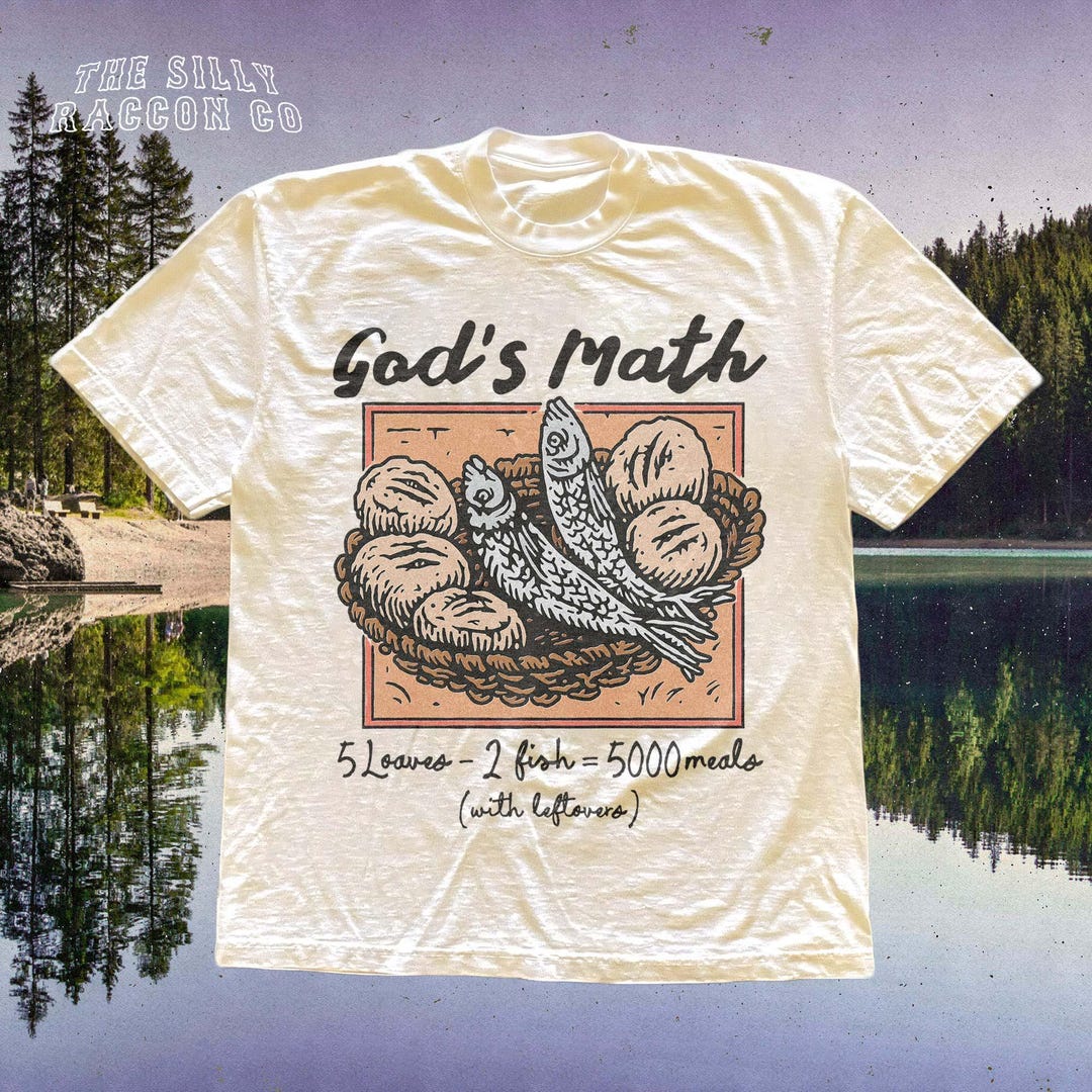 Funny Christian Shirt, God's Math Tee, Loaves and Fishes Tshirt, Vitage ...