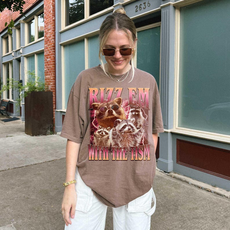 Raccoon Meme Shirt | Rizz Em With the Tism | Neurodivergent Trash Panda ...