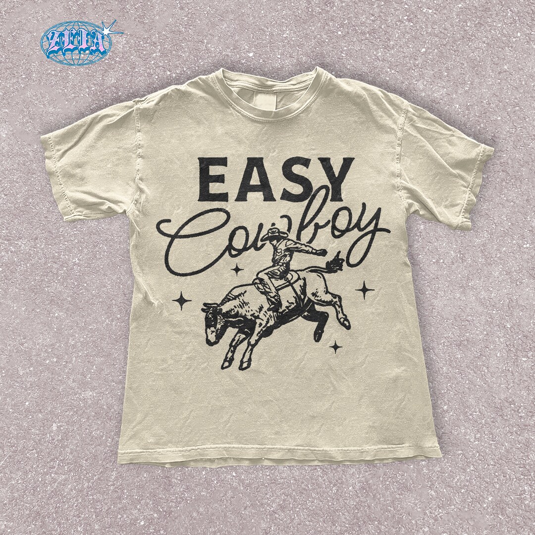 Retro Easy Cowboy T-shirt Funny Rodeo Tee Vintage Western Shirt Bucking ...