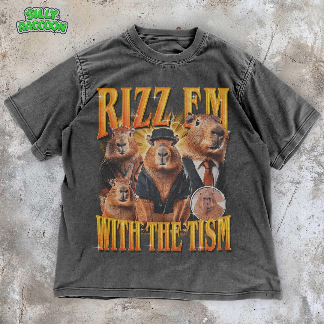 Funny Capybara Shirt | Rizz Em With the Tism Vintage Tee | Retro 90s ...