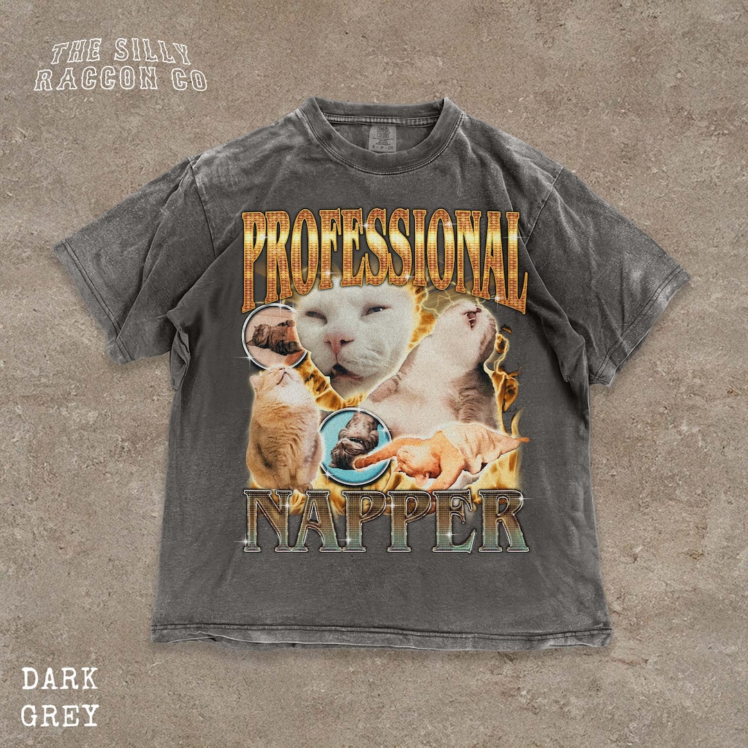 Retro Meme Shirt Professional Napper Funny Cat Tee Vintage Graphic T ...