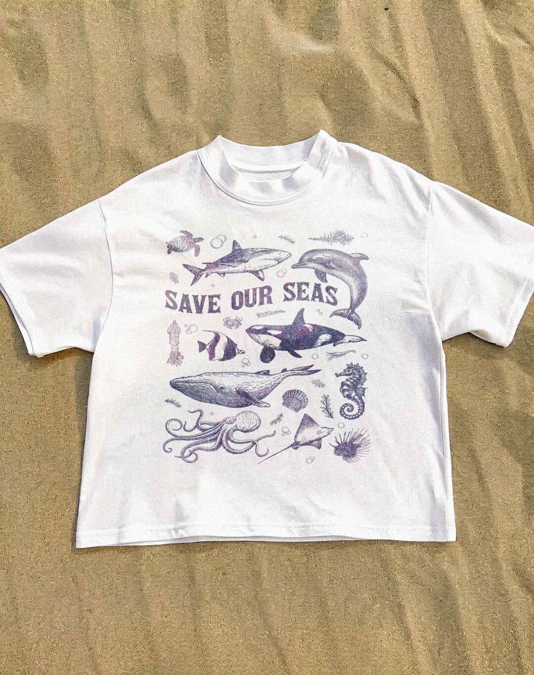 Retro Sea Life T-shirt - Marine Life Conservation Tee - Retro Ocean ...