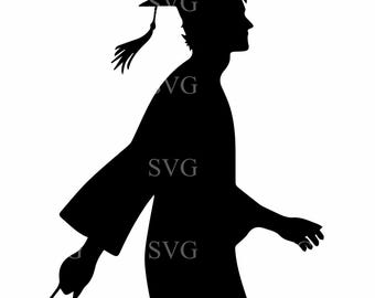 Graduation Man SVG, 5 Male Graduate Silhouette, Class of 2025 Cut File ...