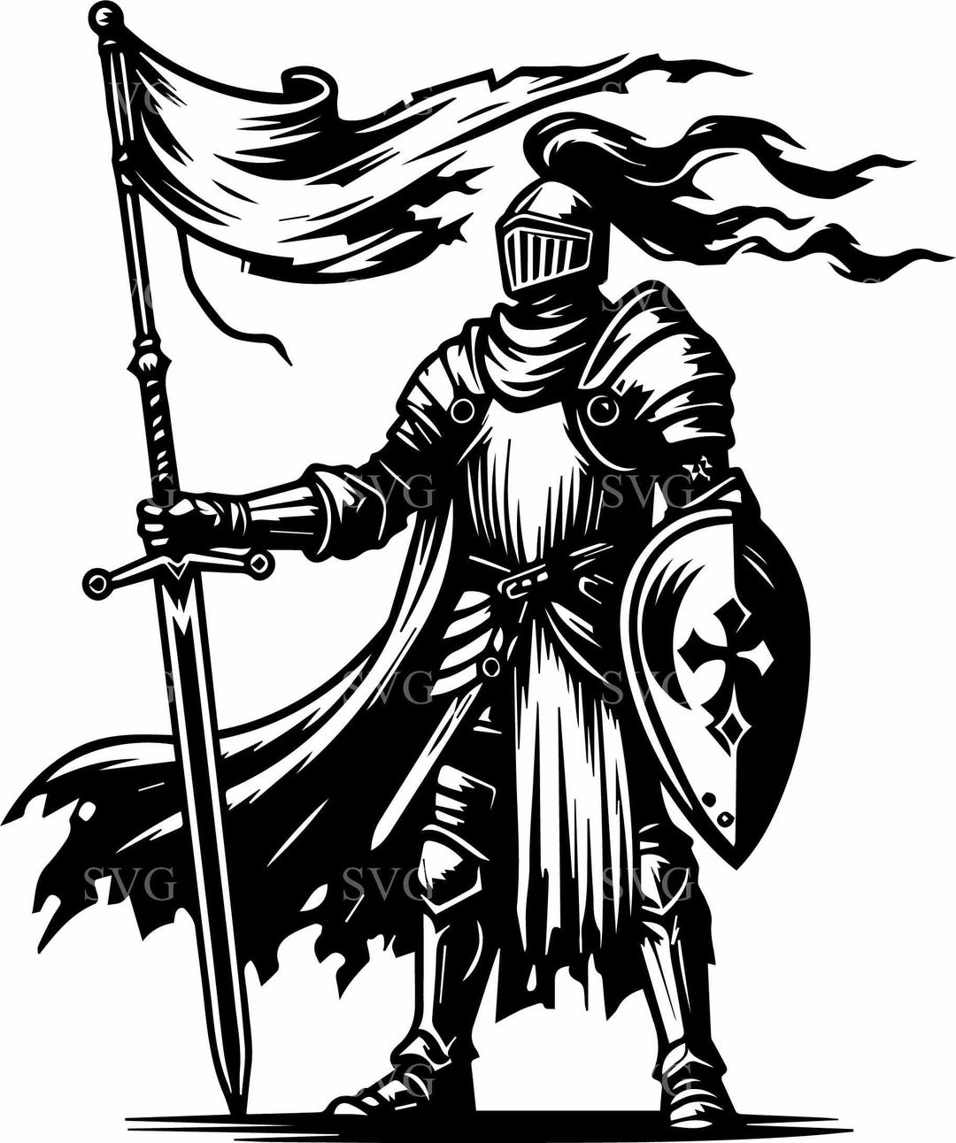 5 Medieval Knight SVG – Crusader Warrior With Shield & Sword - Etsy
