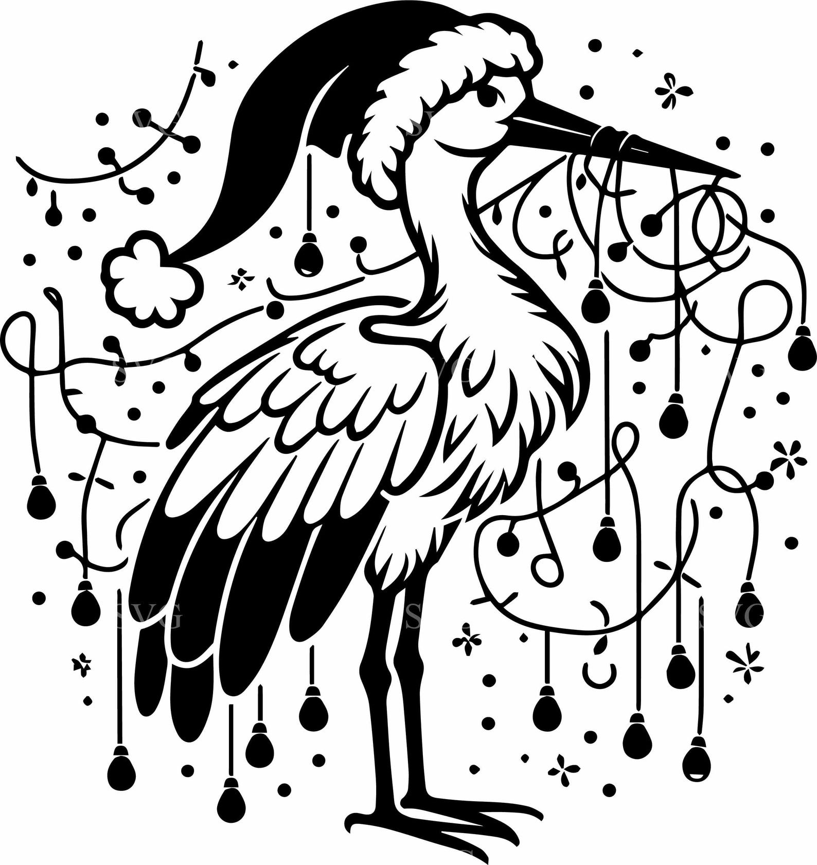 7 Santa Stork SVG – 7 Christmas Stork With Gifts and Lights, Festive ...