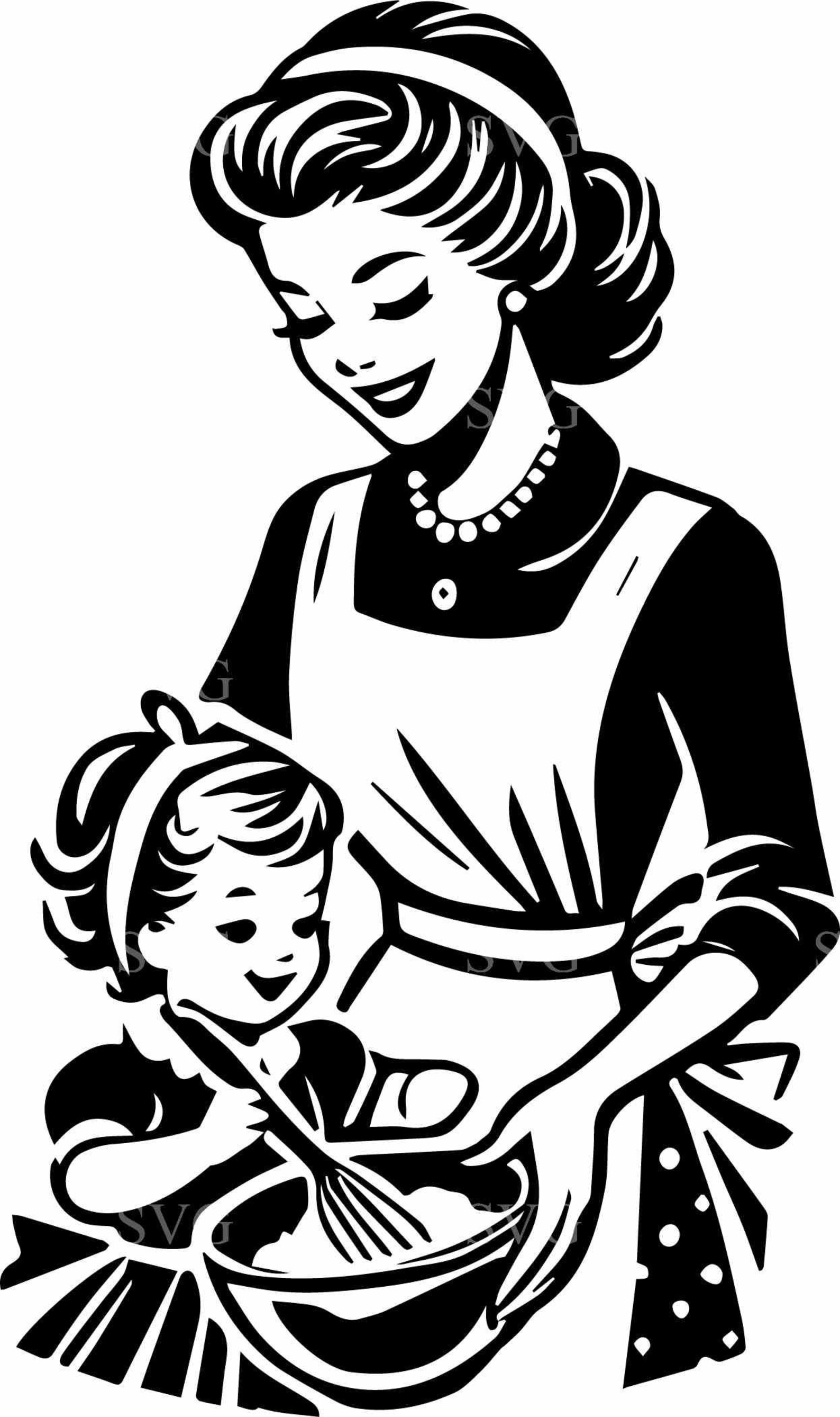 5 Mother and Daughter Baking Silhouette SVG Cut File - Vintage Kitchen ...
