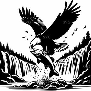 4 Bald Eagle Catching Fish SVG | Waterfall Fishing Cut File PNG DXF - Etsy