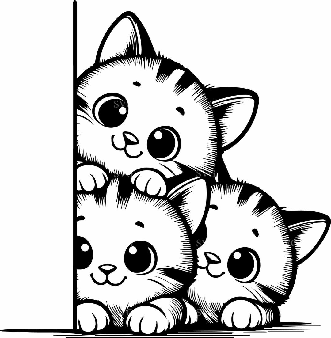 Stacked Kittens SVG | 4 Trio of Cute Cats Peeking Clipart | Pet Lover ...