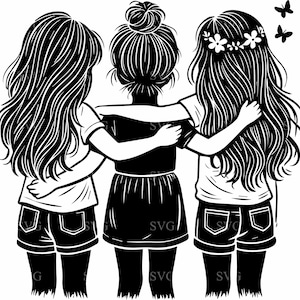 Sisters SVG 4 Cut File, Three Girls Hugging in Friendship, Childhood ...