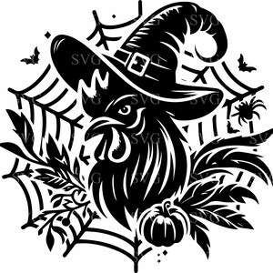 6 Witch Rooster SVG | 6 Halloween Chicken With Hat and Spiderweb Cut ...