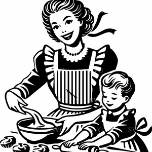 Retro Baking SVG File - 4 Vintage Mom and Daughter Baking Clipart ...