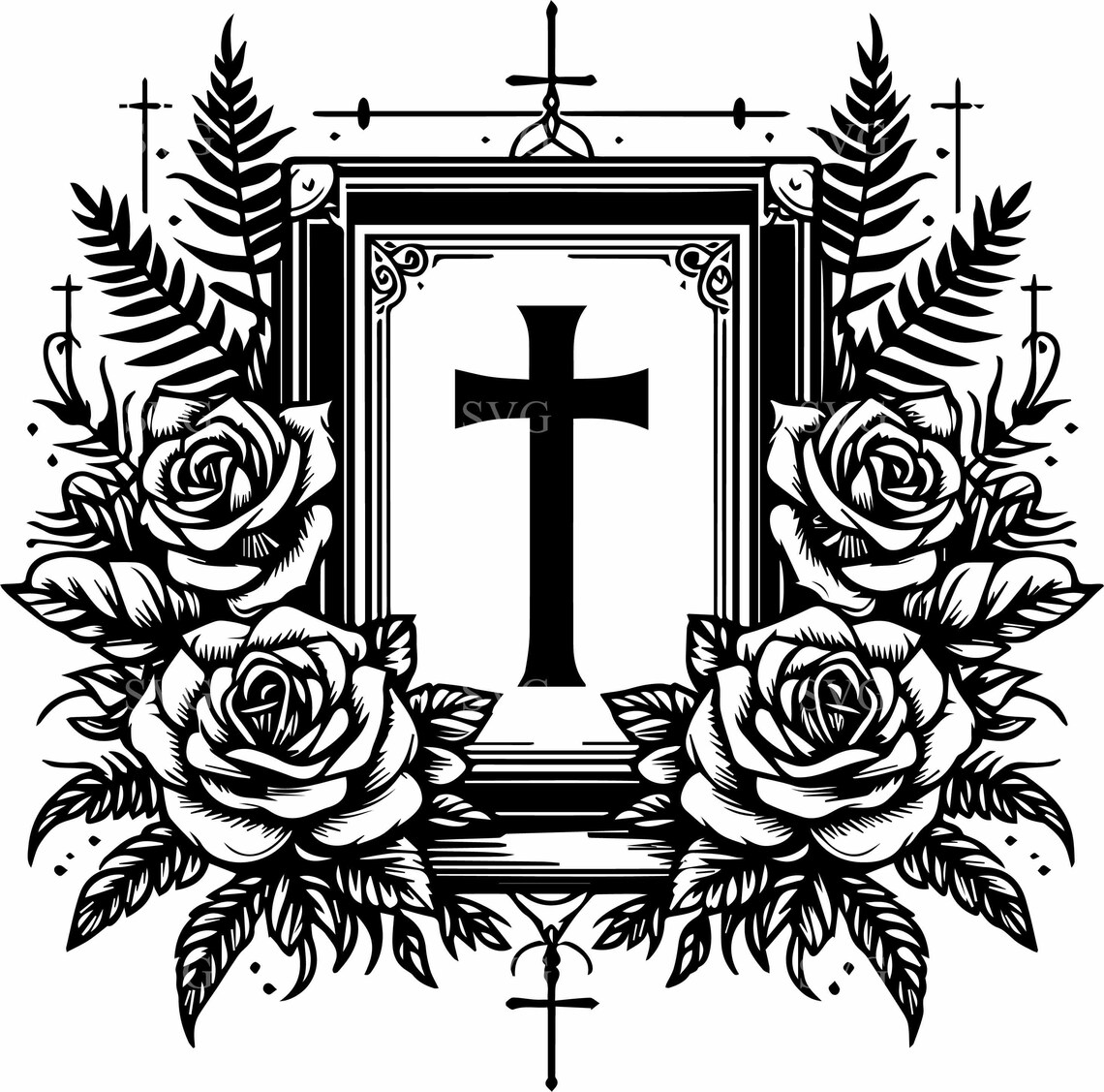 6 Bible Cross SVG Faith Clipart Christian Crafters Design With Roses ...