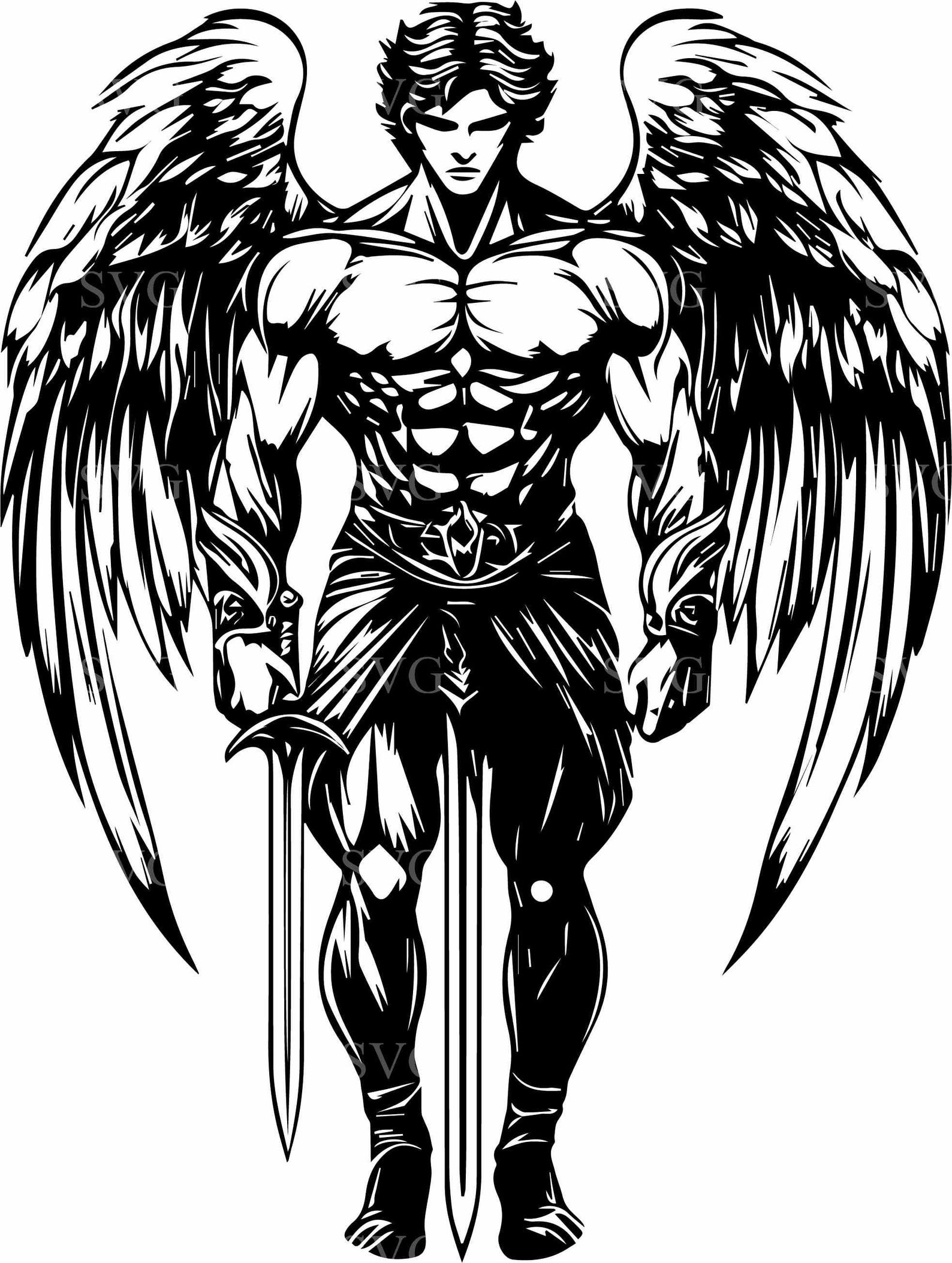 8 Warrior Angel SVG Cut File – Kneeling Angel With Sword Wings ...