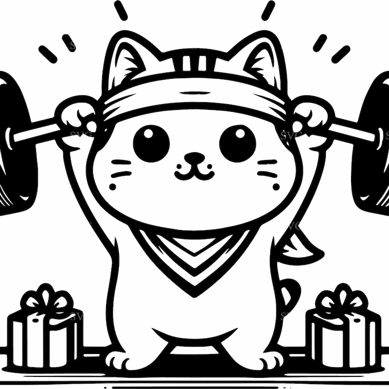 Cat Lifting Weights Png - Etsy
