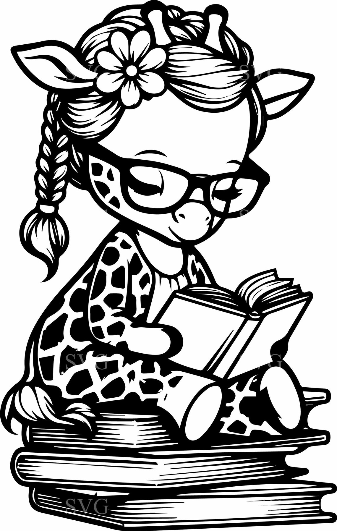 8 Reading Giraffe SVG – 8 Book Lover Cut File – Educational Animal ...