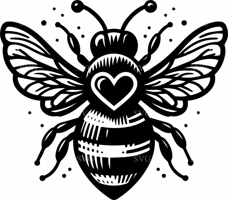 4 Bee Heart SVG 4 Cut File - Honeycomb and Heart Design - Intricate Bee ...