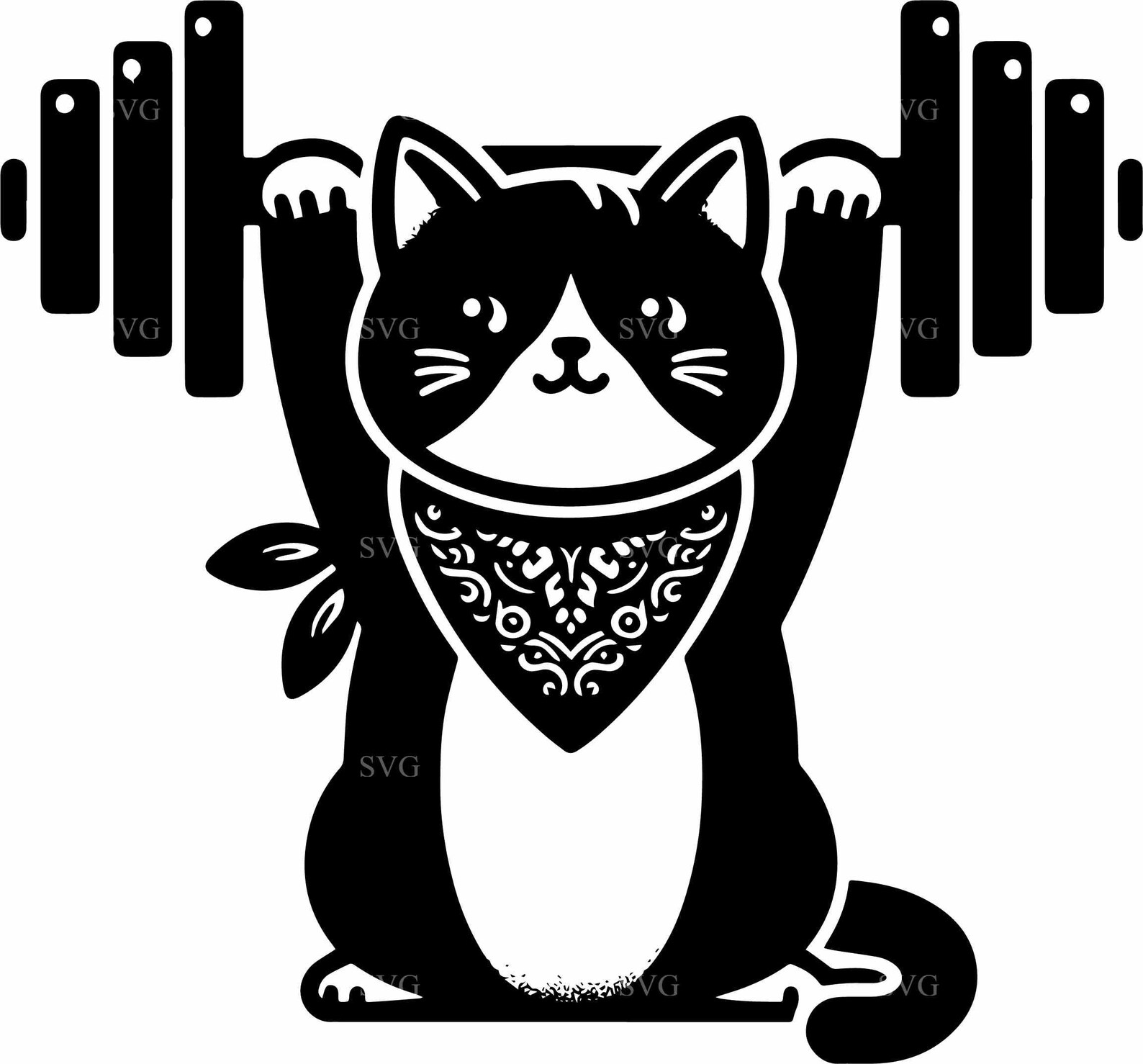 5 Strong Cat SVG 5 Cut File - Cute Kitty Lifting Weights With Gift ...