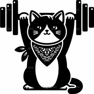 5 Strong Cat SVG 5 Cut File - Cute Kitty Lifting Weights With Gift ...