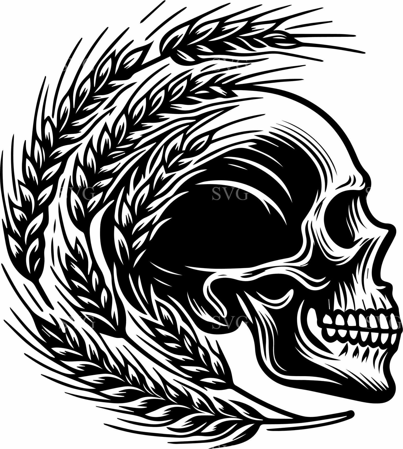 7 Skull SVG – Gothic Skull With Wheat Stalks – Rustic Farmhouse Cut ...