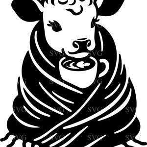 6 Winter Cow SVG Cut File – Cute Cow Wrapped in Blanket With Hot Drink ...