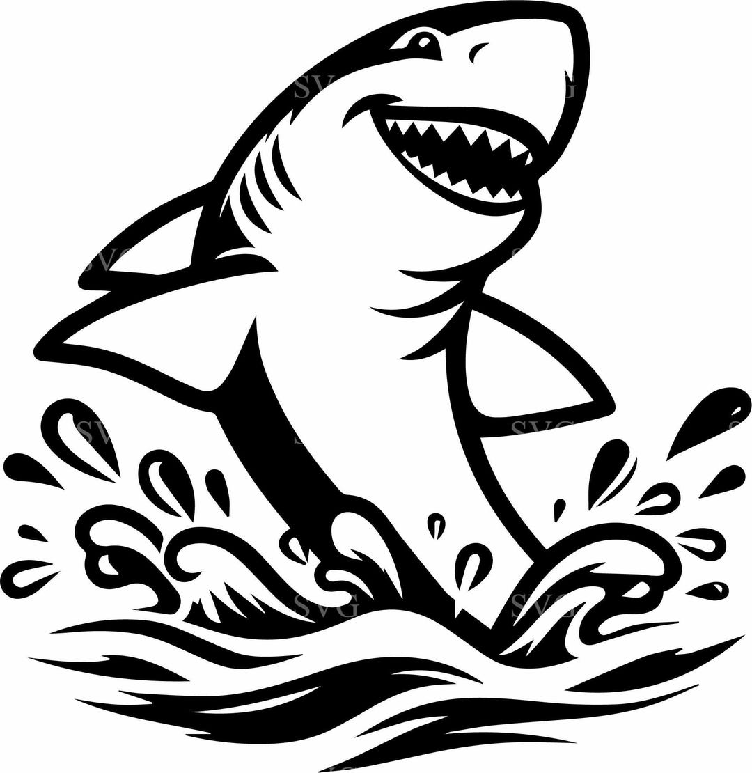 Smiling Shark SVG 3 Cut File | Fun Shark Splashing in Water Clipart ...