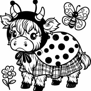Highland Cow in Ladybug Costume SVG 4 Cut File, Cute Cow With Antennae ...