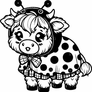 Highland Cow in Ladybug Costume SVG 4 Cut File, Cute Cow With Antennae ...