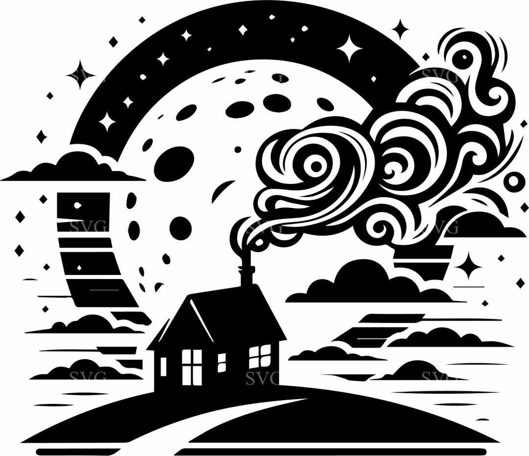 8 Moonlit Night SVG Home Scene Cut File, Whimsical Wall Art Crafts ...