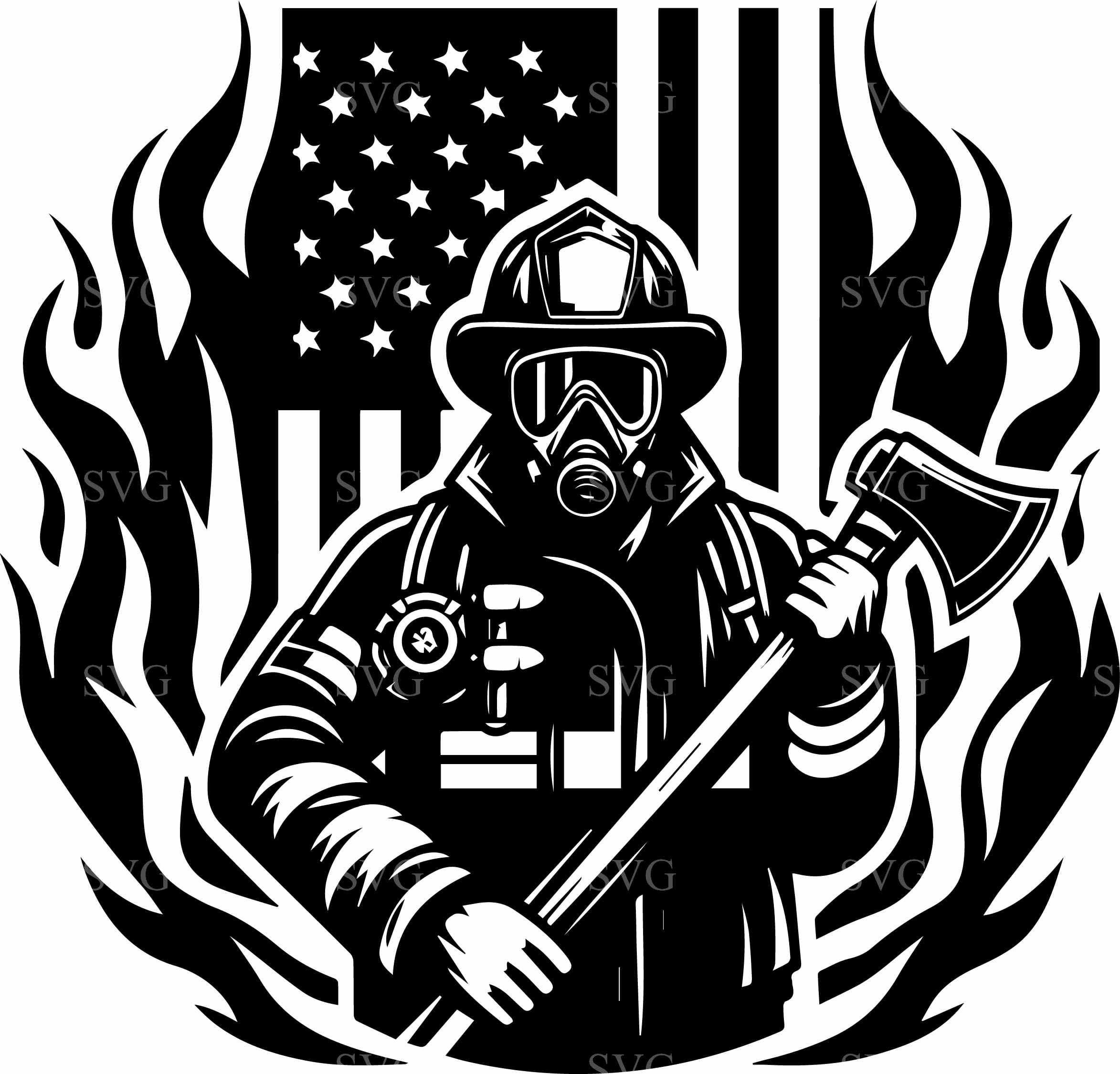 Firefighter Tribute SVG 5 Cut File | Heroic Silhouette With Flag and ...