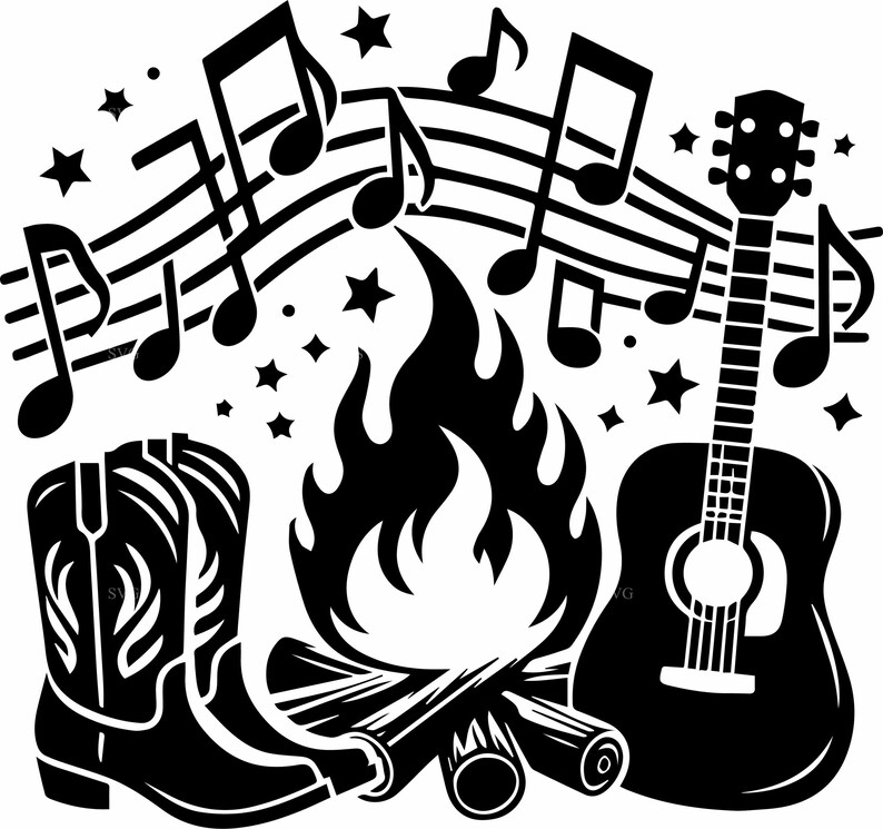 6 Campfire Guitar & Cowboy Boots SVG – Western Decor Cut Files - Etsy