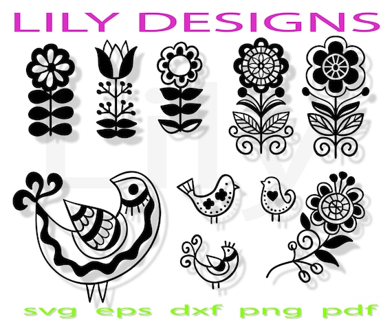 Folk Art Bird Svg Bundle Folkart Flower Primitive Country | Etsy Canada